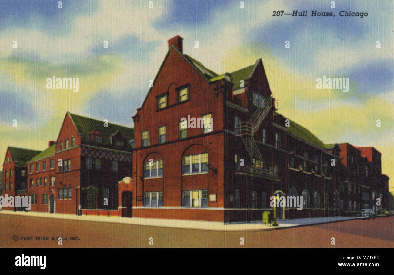 A historic photograph of Hull House, a settlement house in Chicago ...