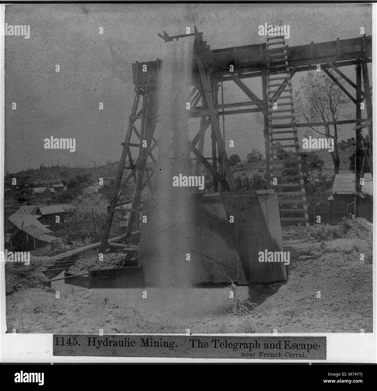 The image depicts hydraulic mining operations near French Corral ...