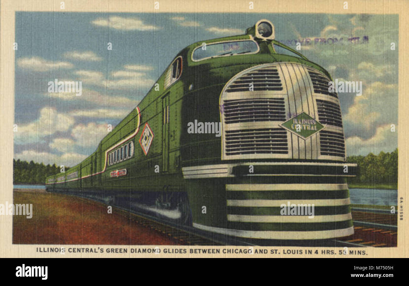 The Illinois Central's Green Diamond train is shown traveling between ...
