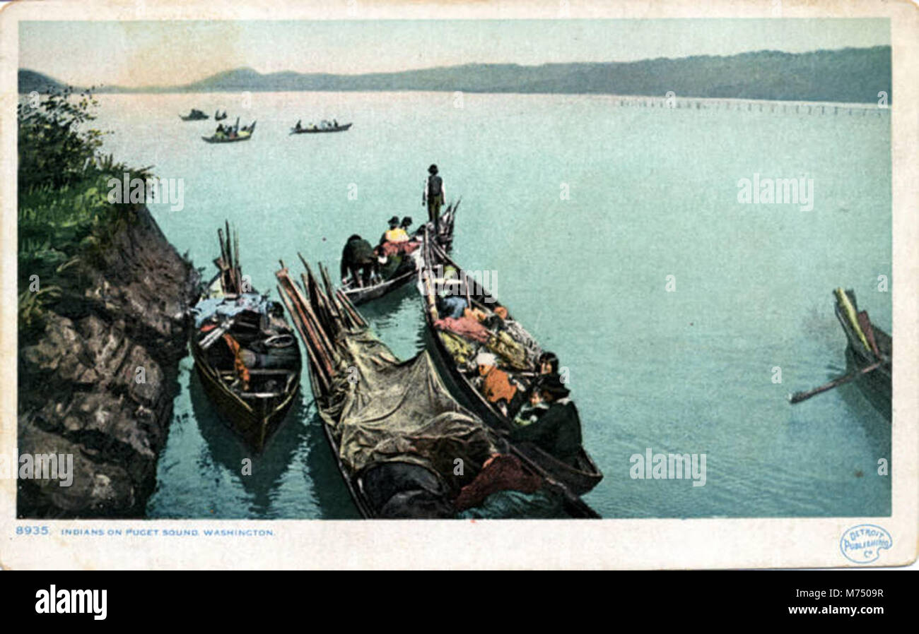 A historical photograph depicting Native American individuals on Puget ...