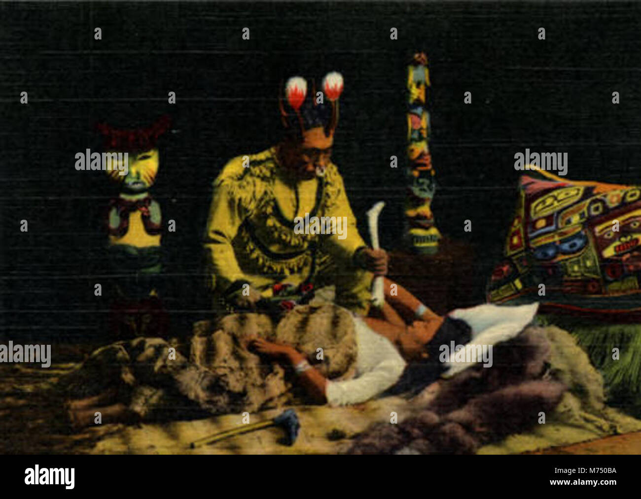 This image depicts an Indian witch doctor and their patient. It is ...