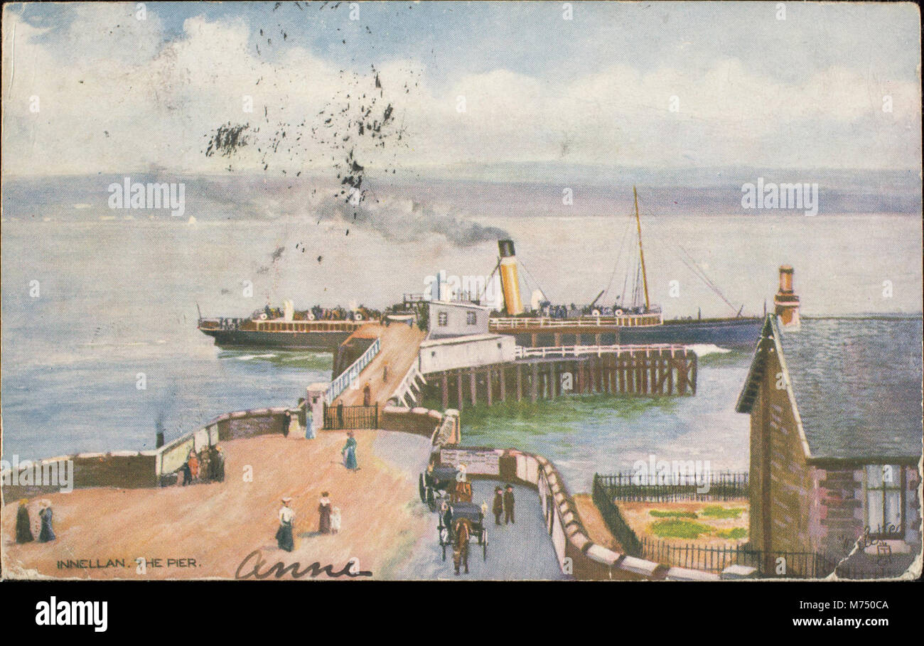 A scenic view of the pier at Innellan, capturing the tranquil waters ...