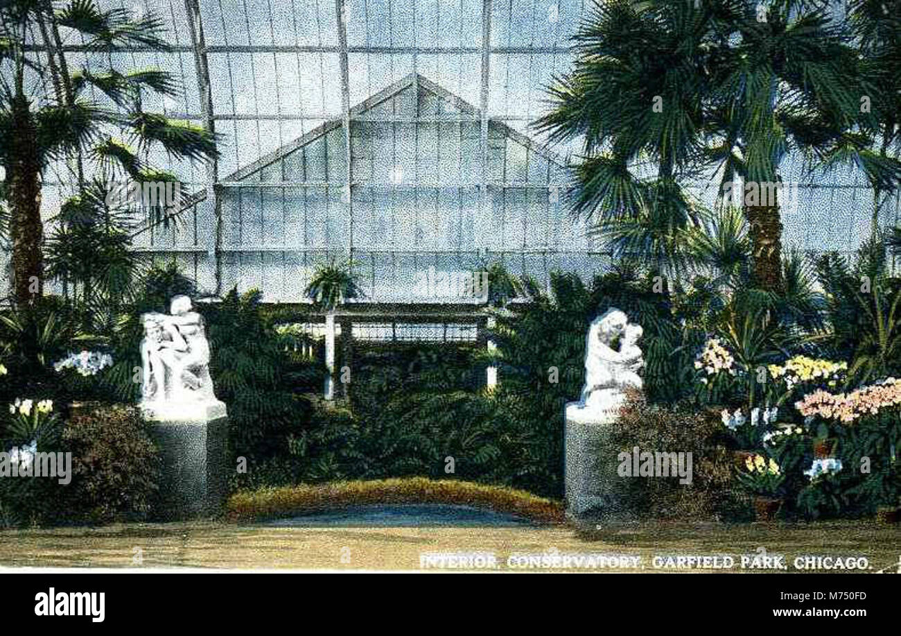 An interior view of the conservatory at Garfield Park, showcasing its ...