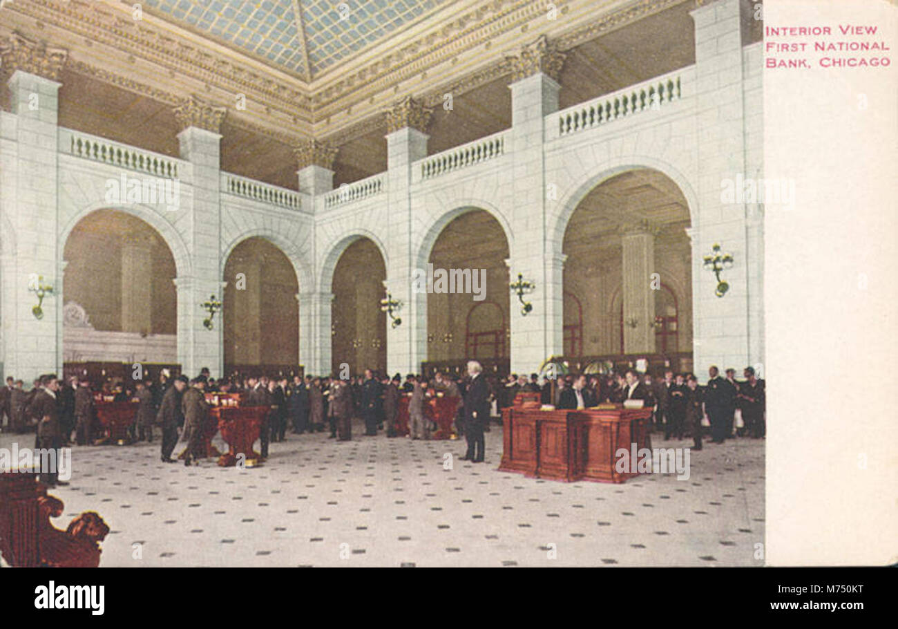 The interior view of the First National Bank in Chicago, showcasing its ...