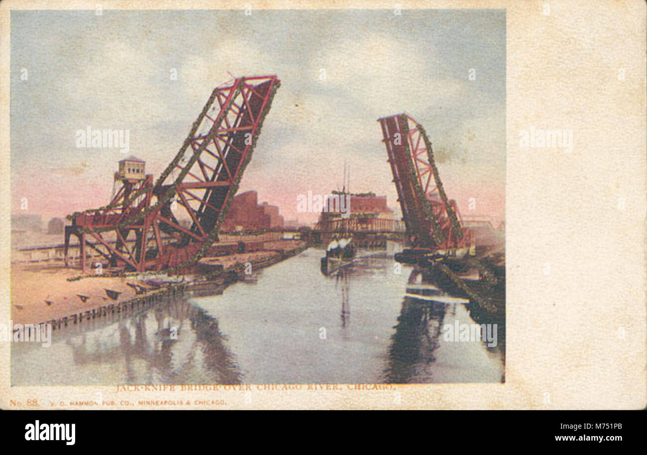 A photograph of the Jack-Knife Bridge over the Chicago River ...