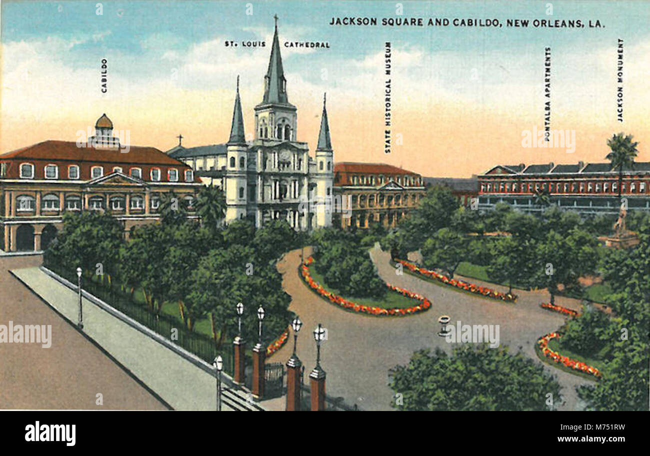 Jackson Square, located in New Orleans, features historic buildings ...