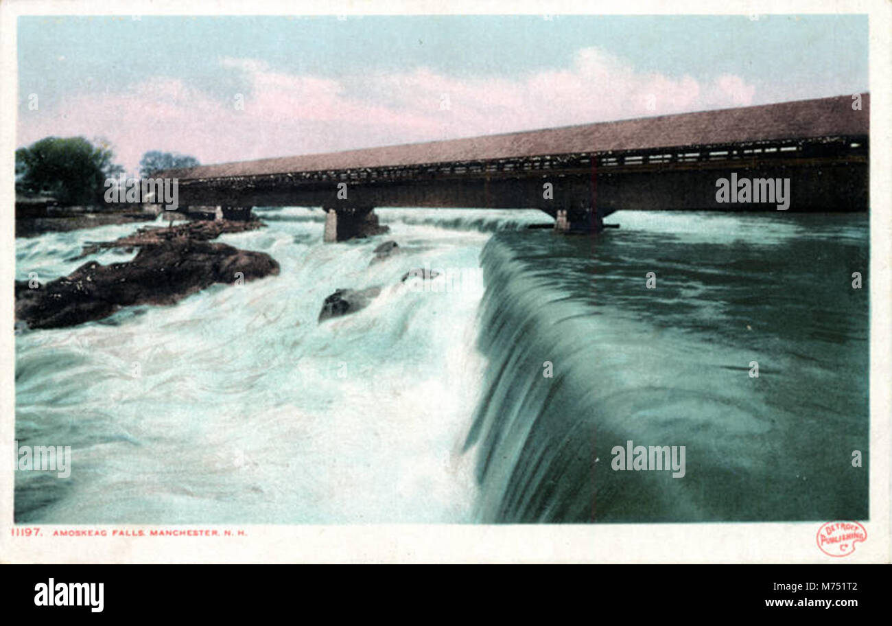 A historic view of Amoskeag Falls, an iconic natural feature located ...