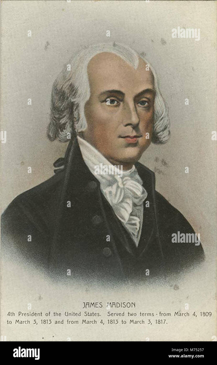 A postcard featuring James Madison, the 4th president of the United ...