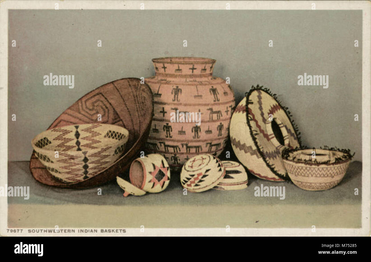 A collection of Southwestern Indian baskets displayed in an exhibit ...