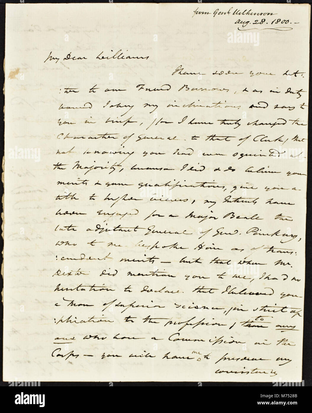 A historical letter written by James Wilkinson to Jonathan Williams in ...