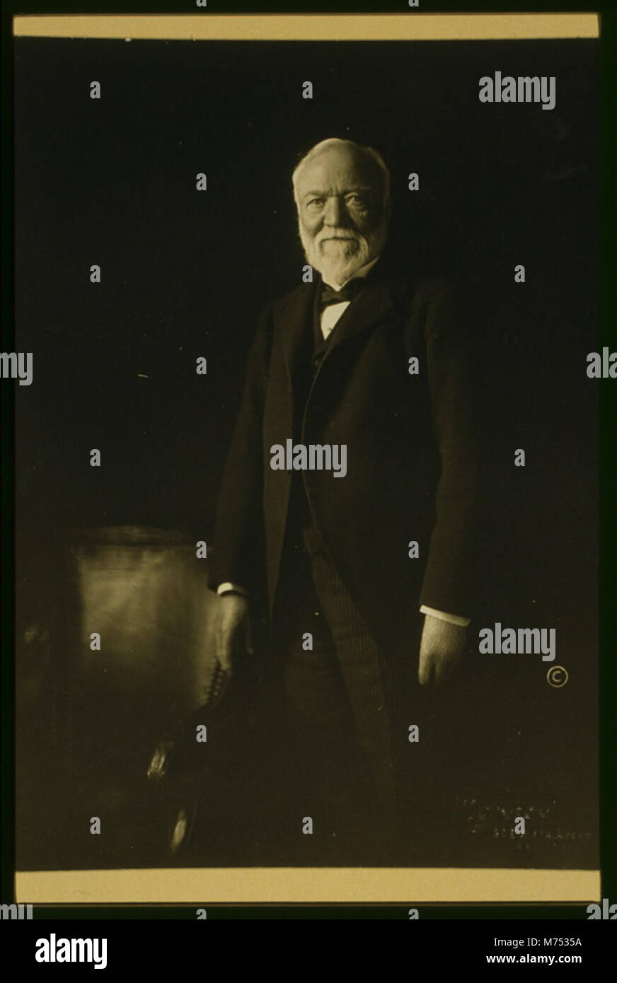 A three-quarter length portrait of Andrew Carnegie, standing and facing ...
