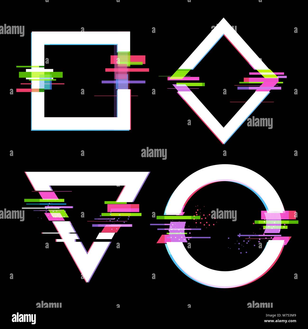 Glitch effect frames set, modern style design elements. Vector ...