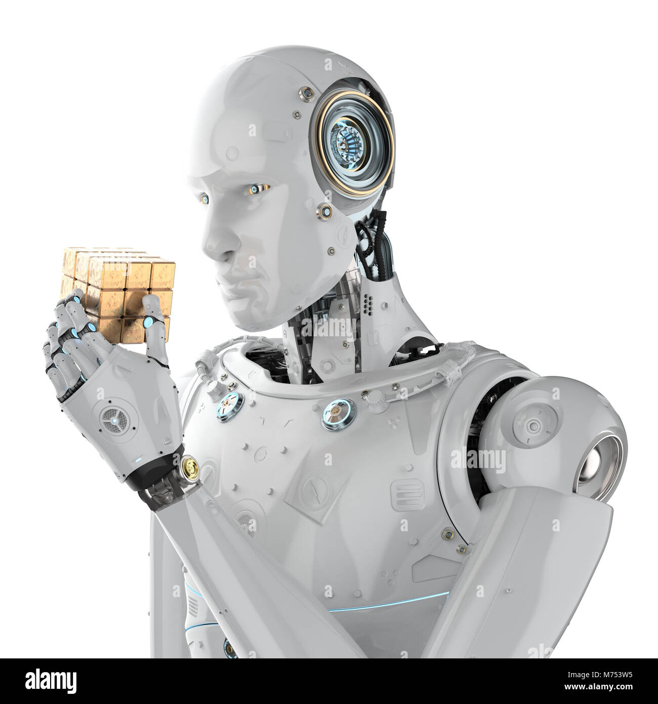 3d rendering humanoid robot playing cube puzzle Stock Photo - Alamy