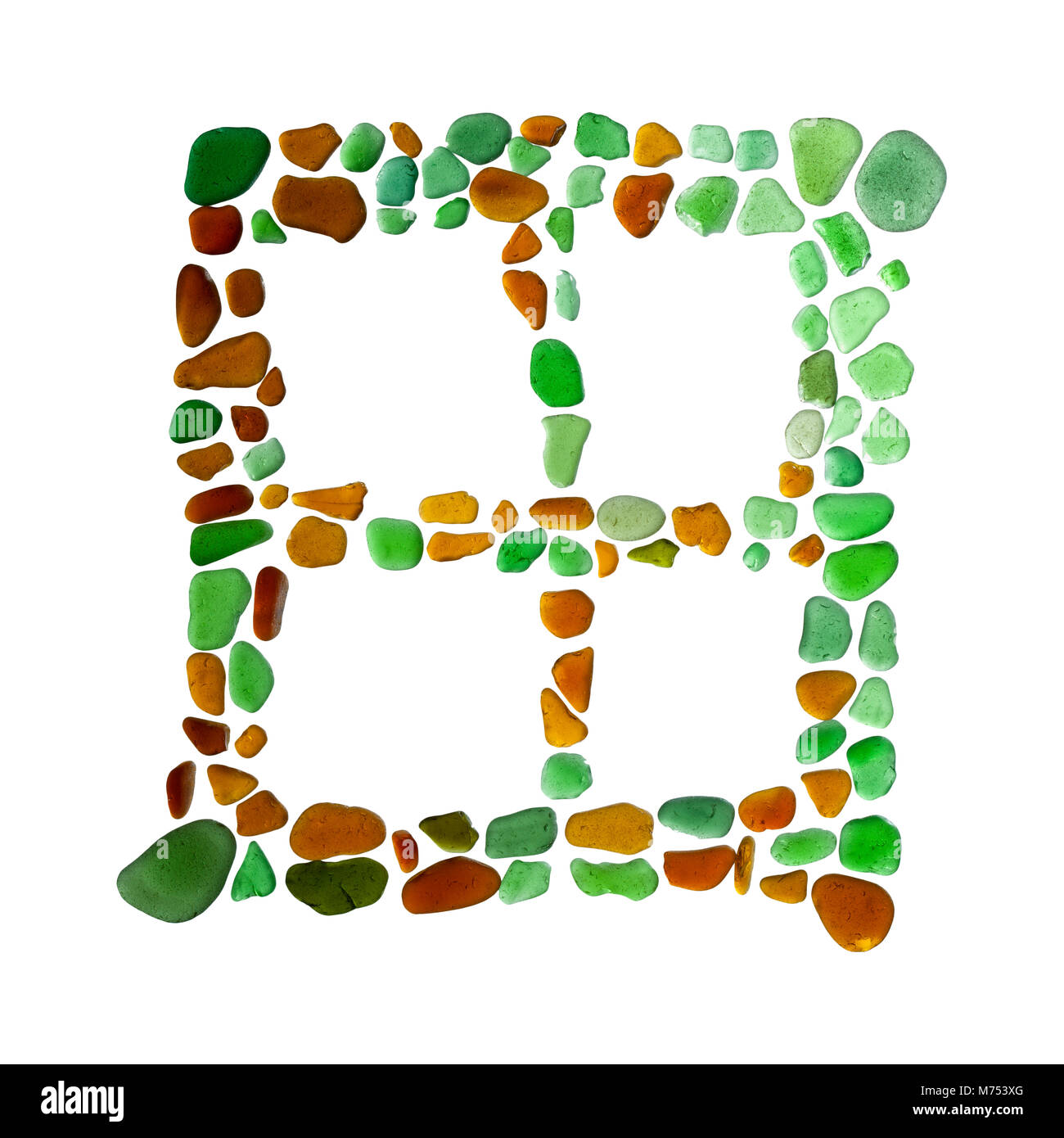 Chinese symbol tian - field, paddy, farmland, made of sea glass on ...