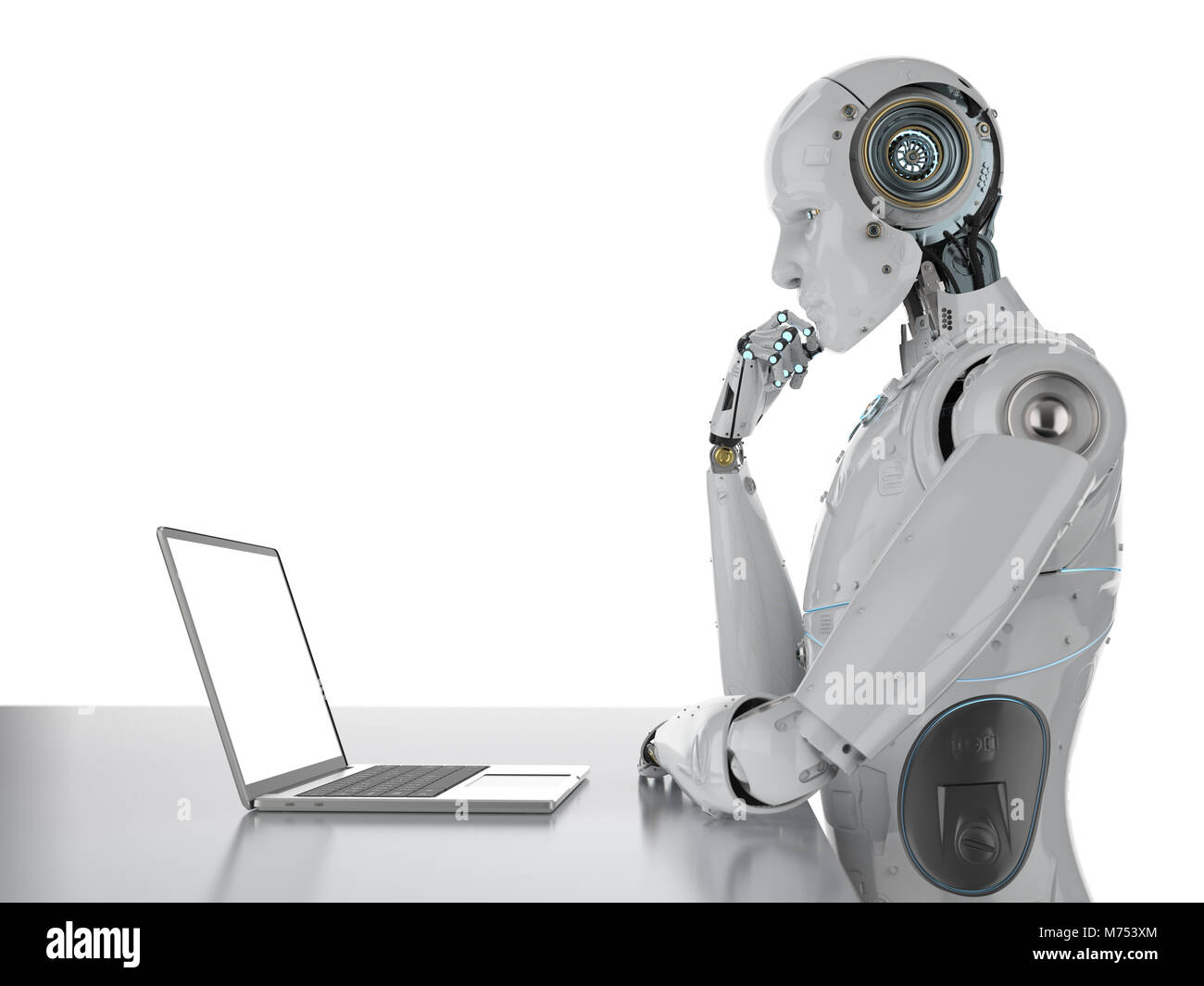 3d rendering humanoid robot working on laptop computer Stock Photo - Alamy