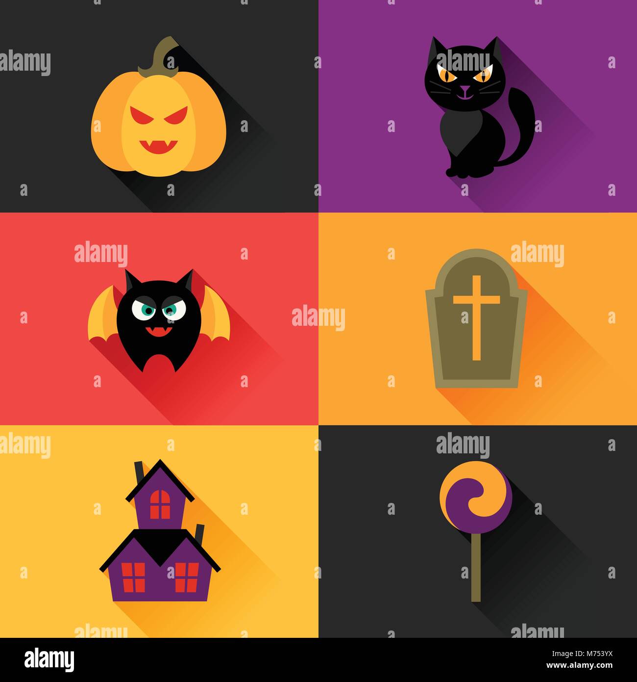 Happy halloween icon set in flat design style Stock Vector Image & Art ...