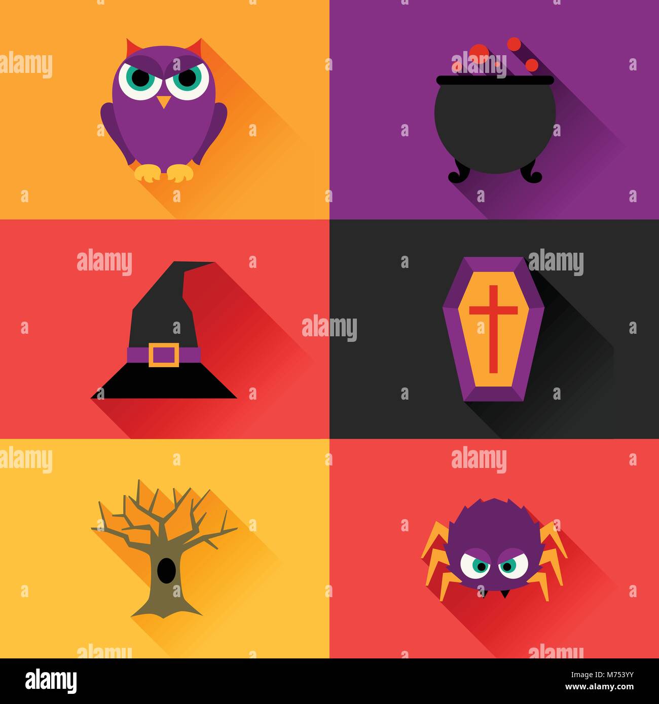 Happy halloween icon set in flat design style Stock Vector Image & Art ...