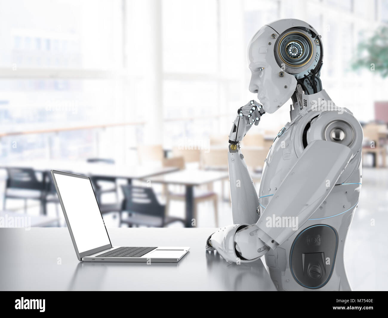 3d rendering humanoid robot working on laptop computer Stock Photo - Alamy