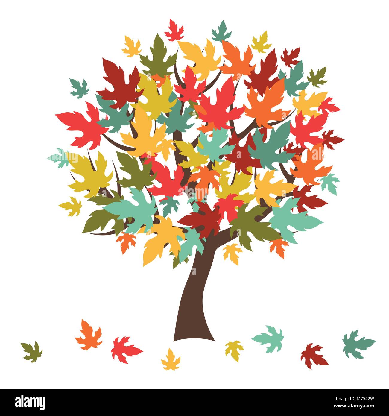 Stylized autumn tree with falling leaves for greeting card Stock Vector ...