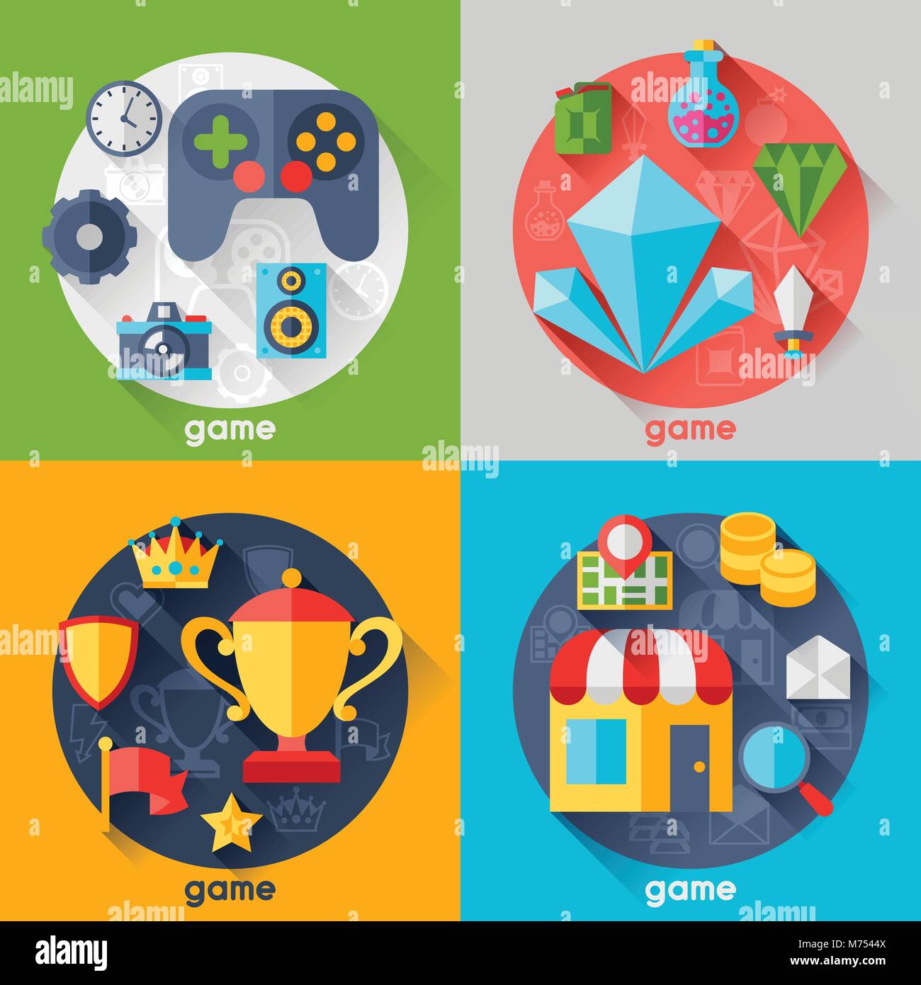 Background with game icons in flat design style Stock Vector Image ...
