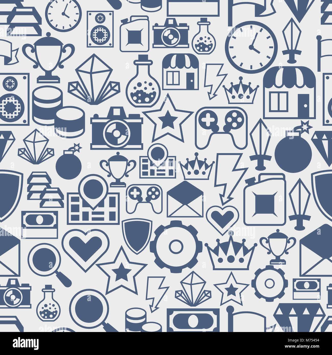 Seamless pattern with game icons in flat design style Stock Vector ...