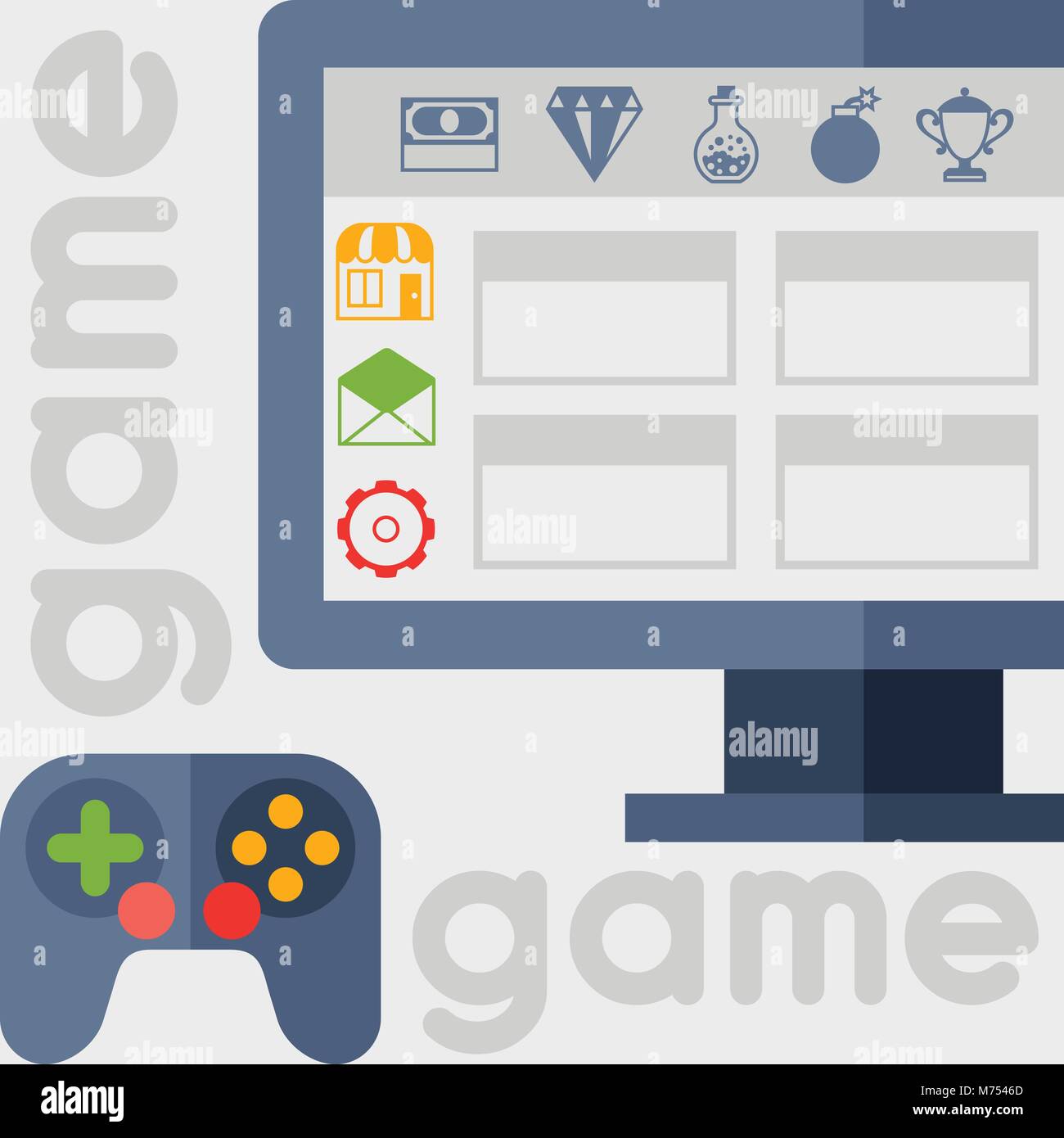 Background with game icons in flat design style Stock Vector Image ...