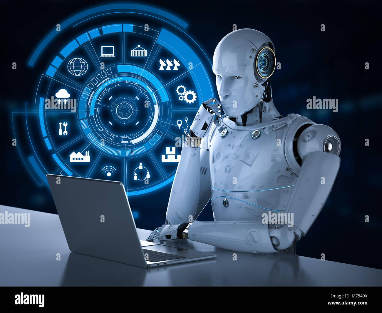 3d rendering robot working with hud display Stock Photo - Alamy