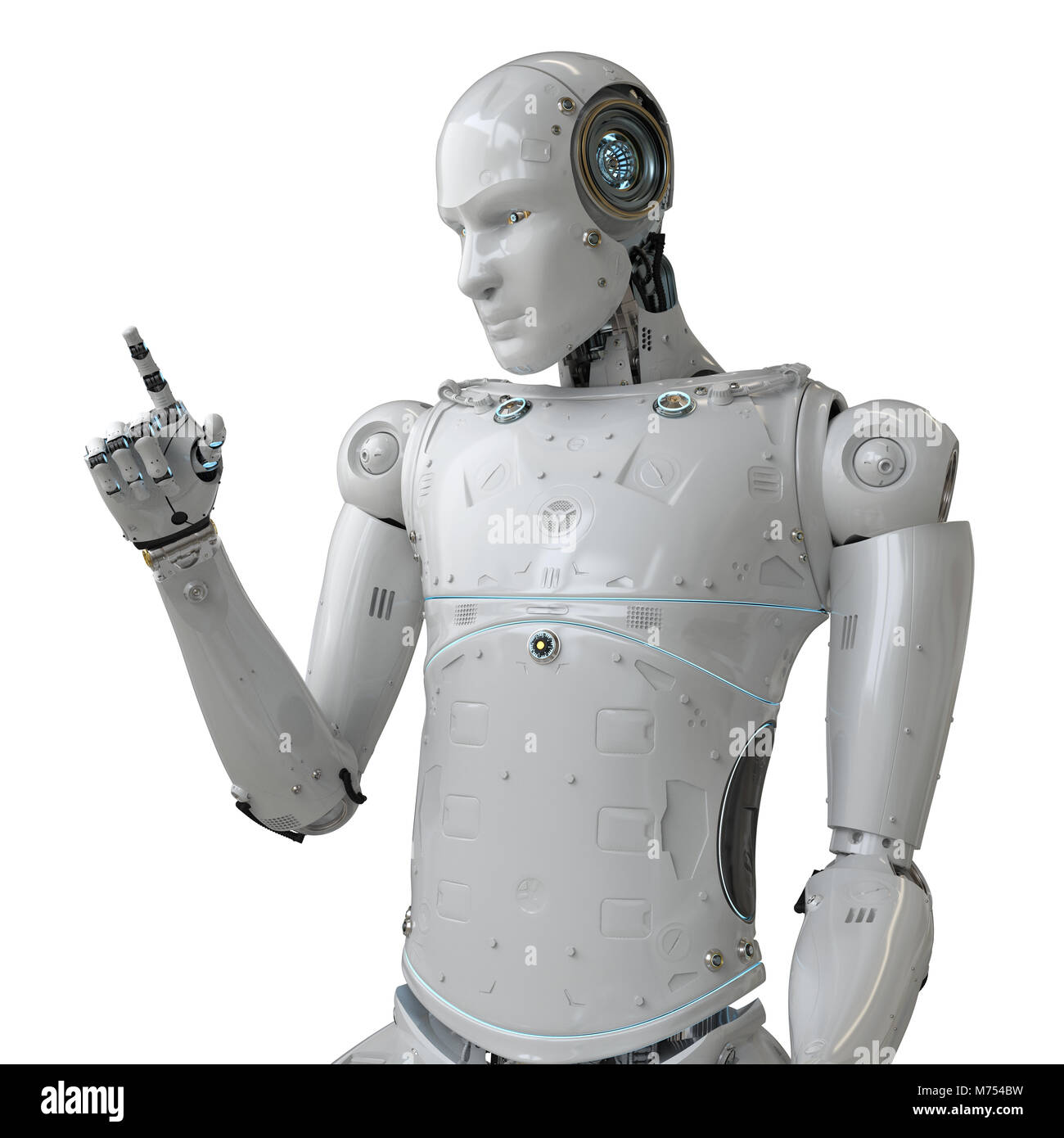 3d rendering humanoid robot point finger on white background Stock ...