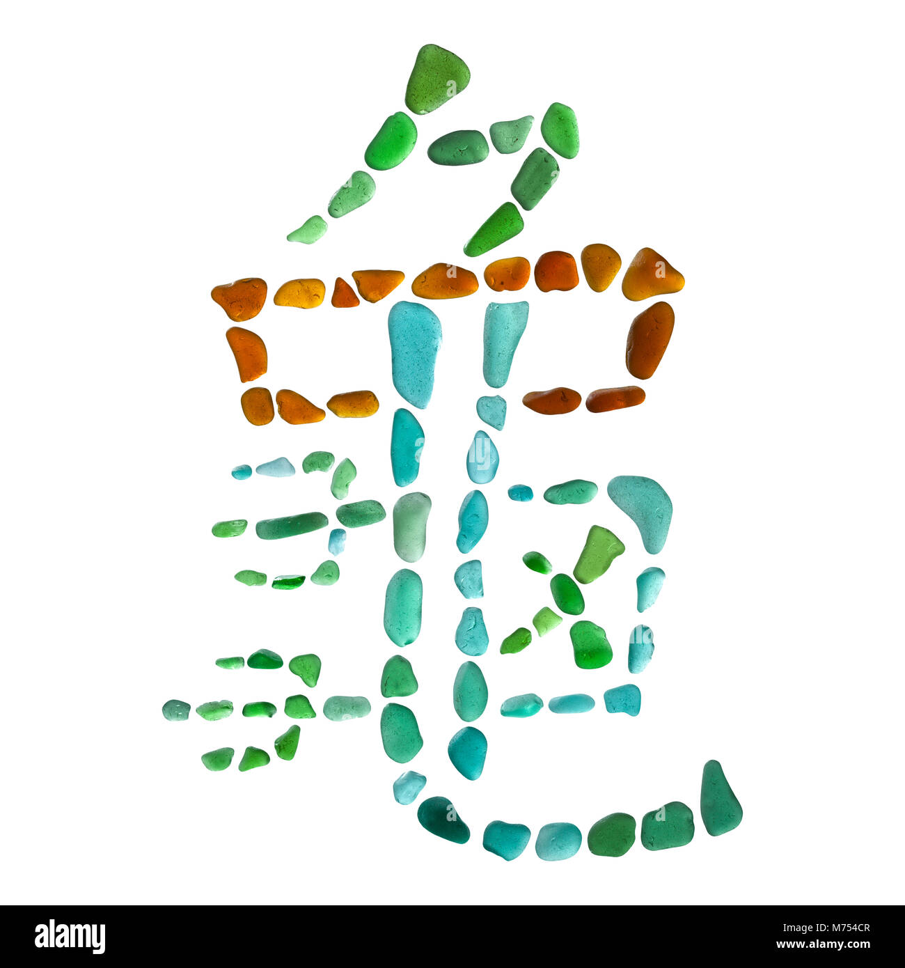 Chinese symbol gui - tortoise, made of sea glass on white background ...