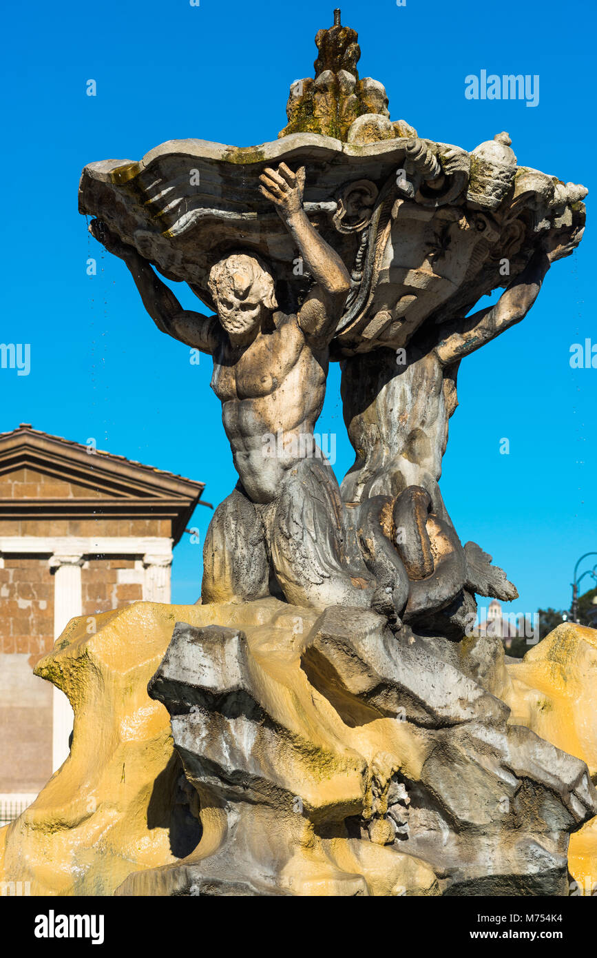 Triton's Fountain or Fontana dei Tritoni with Temple of Portunus ...