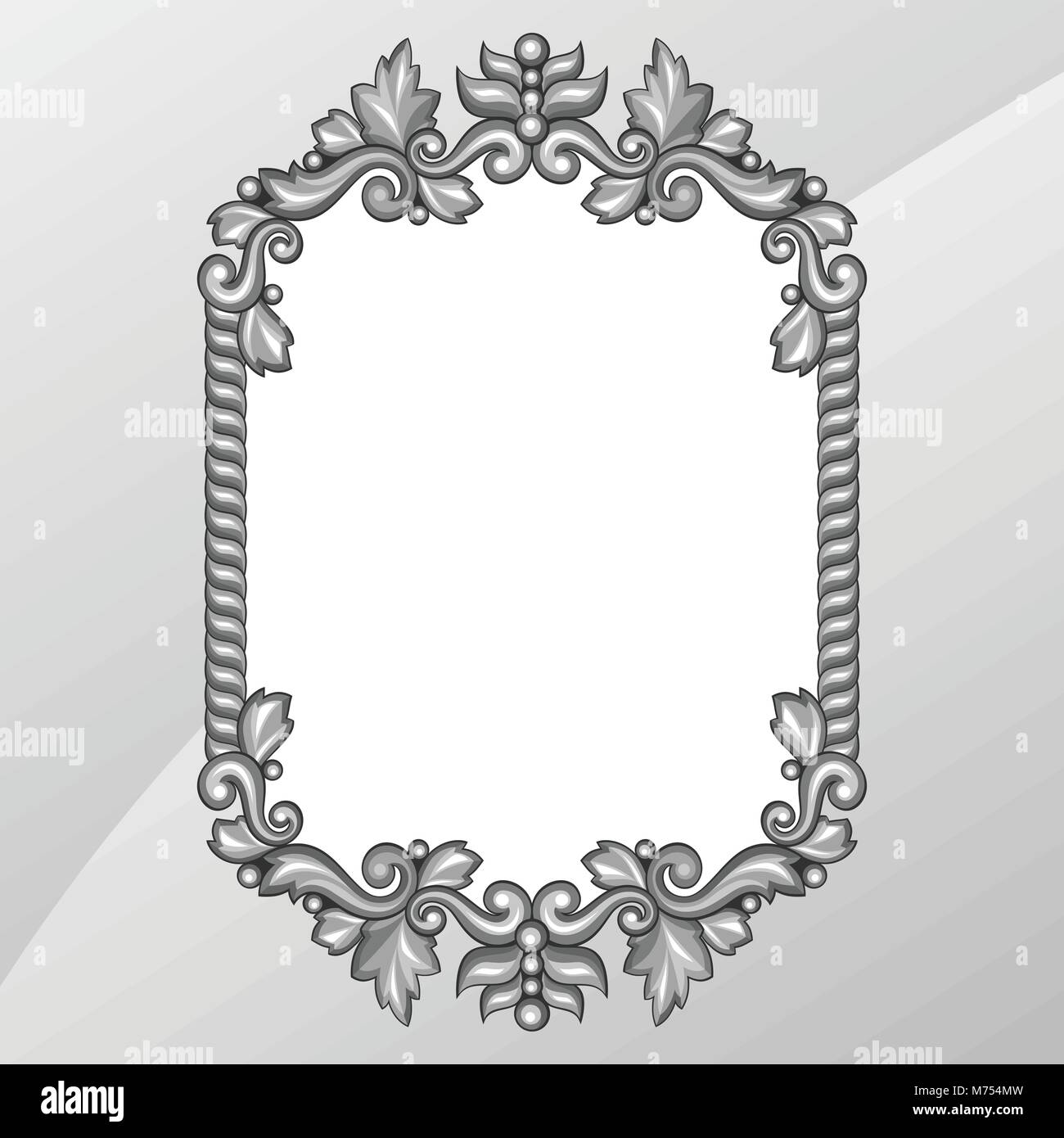 Baroque ornamental antique silver frame on white background Stock ...