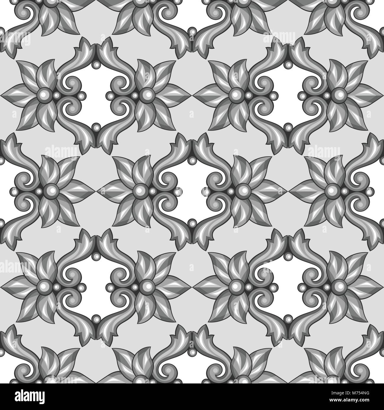 Seamless pattern with baroque ornamental floral silver elements Stock ...
