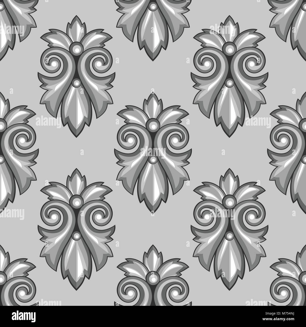 Seamless pattern with baroque ornamental floral silver elements Stock ...