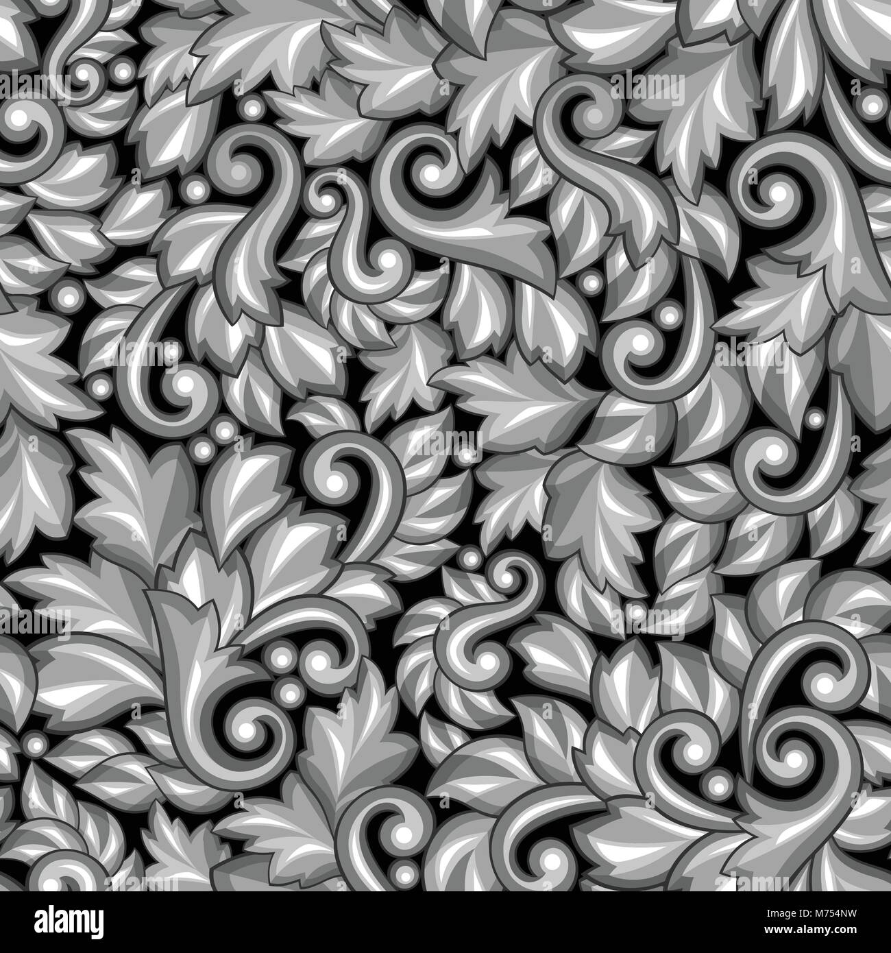 Seamless pattern with baroque ornamental floral silver elements Stock ...