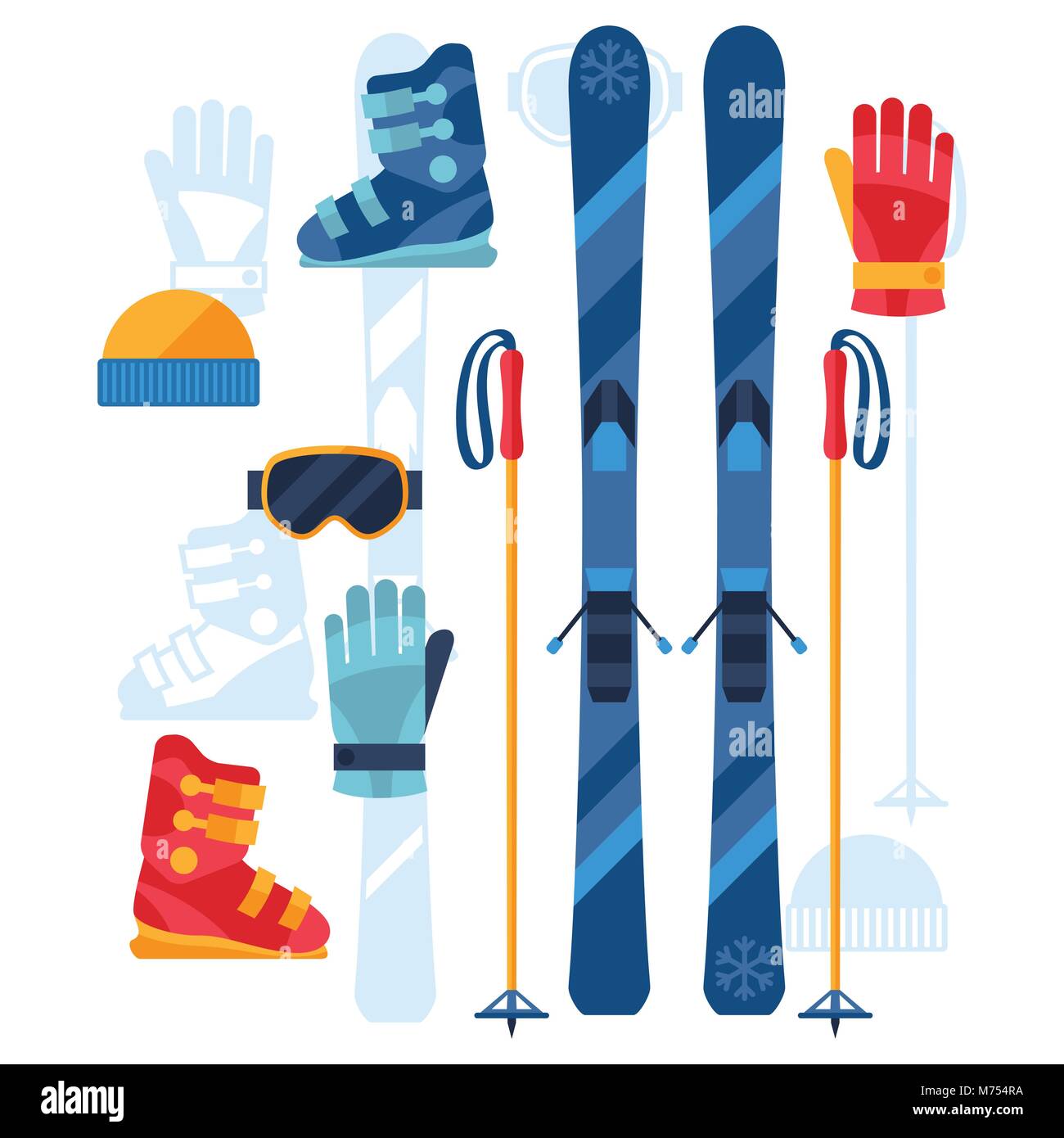 Skiing equipment icons set in flat design style Stock Vector Image & Art - Alamy