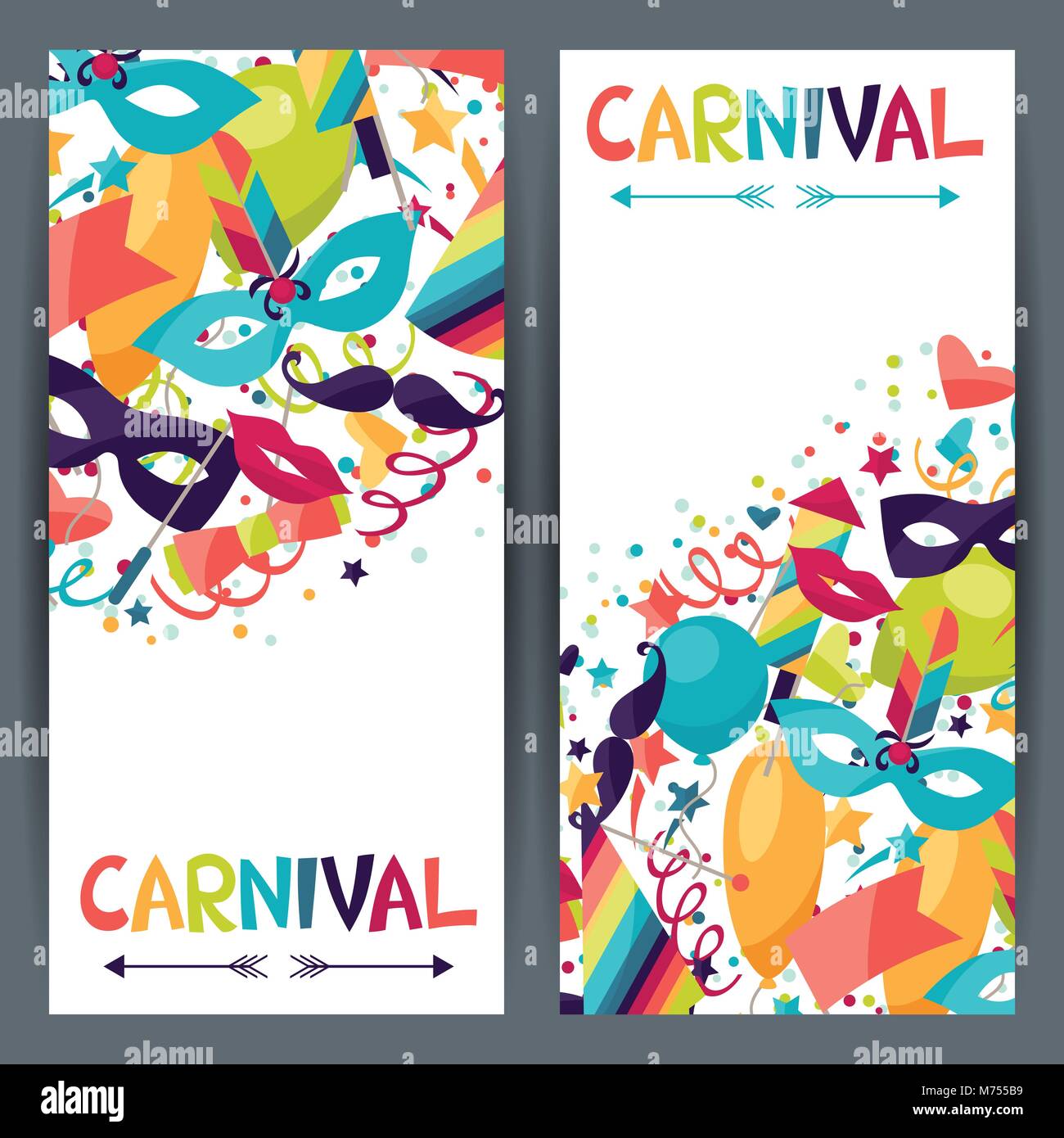 Celebration vertical banners with carnival icons and objects Stock ...