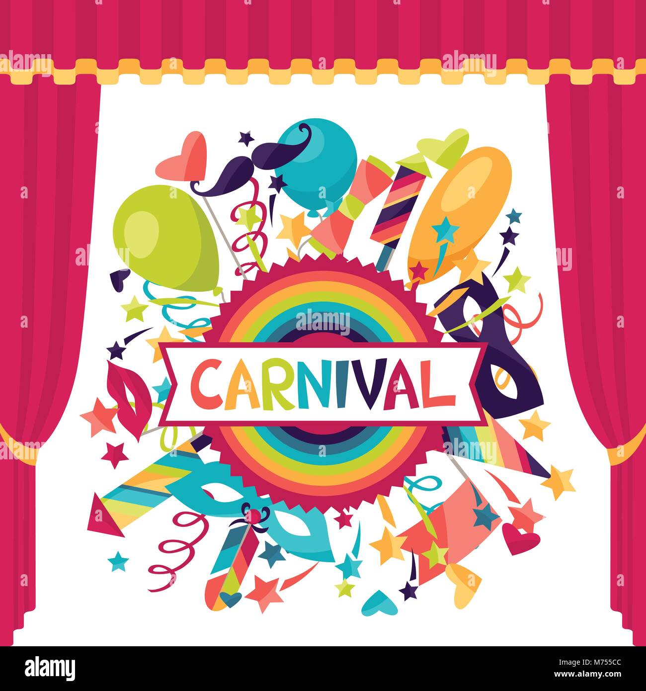 Celebration festive background with carnival icons and objects Stock ...