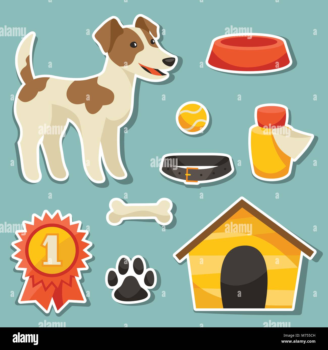 Set of sticker icons and objects with cute dog Stock Vector Image & Art ...