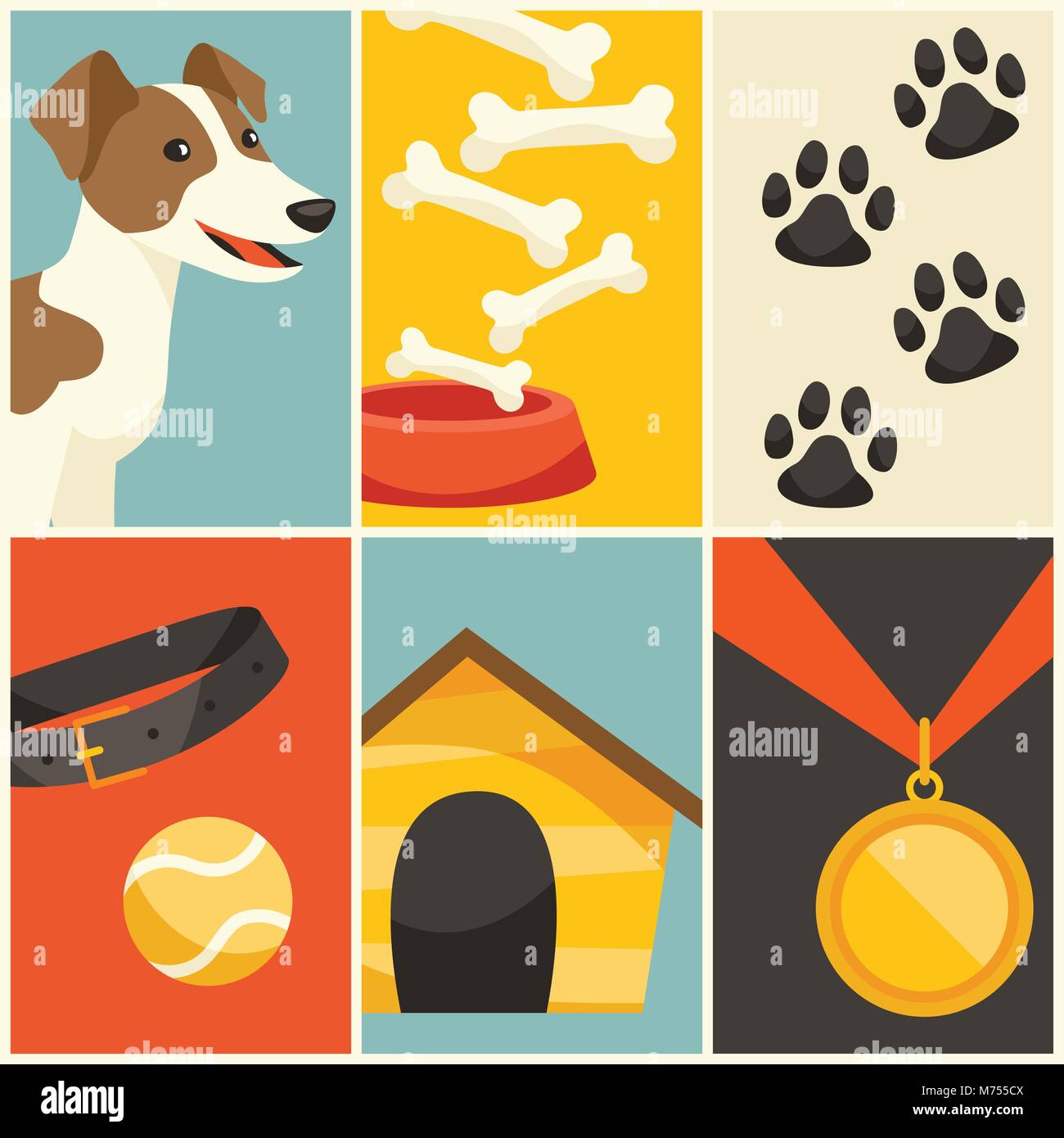 Background with cute dog, icons and objects Stock Vector Image & Art ...