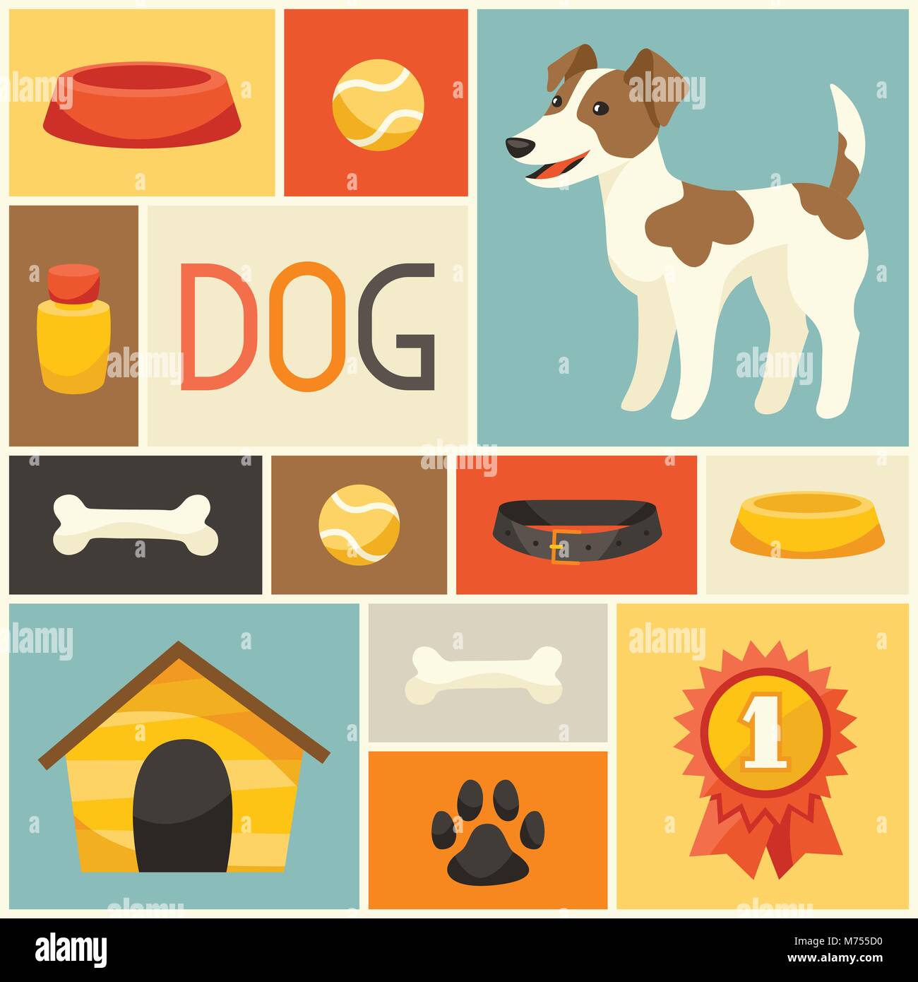 Background with cute dog, icons and objects Stock Vector Image & Art ...