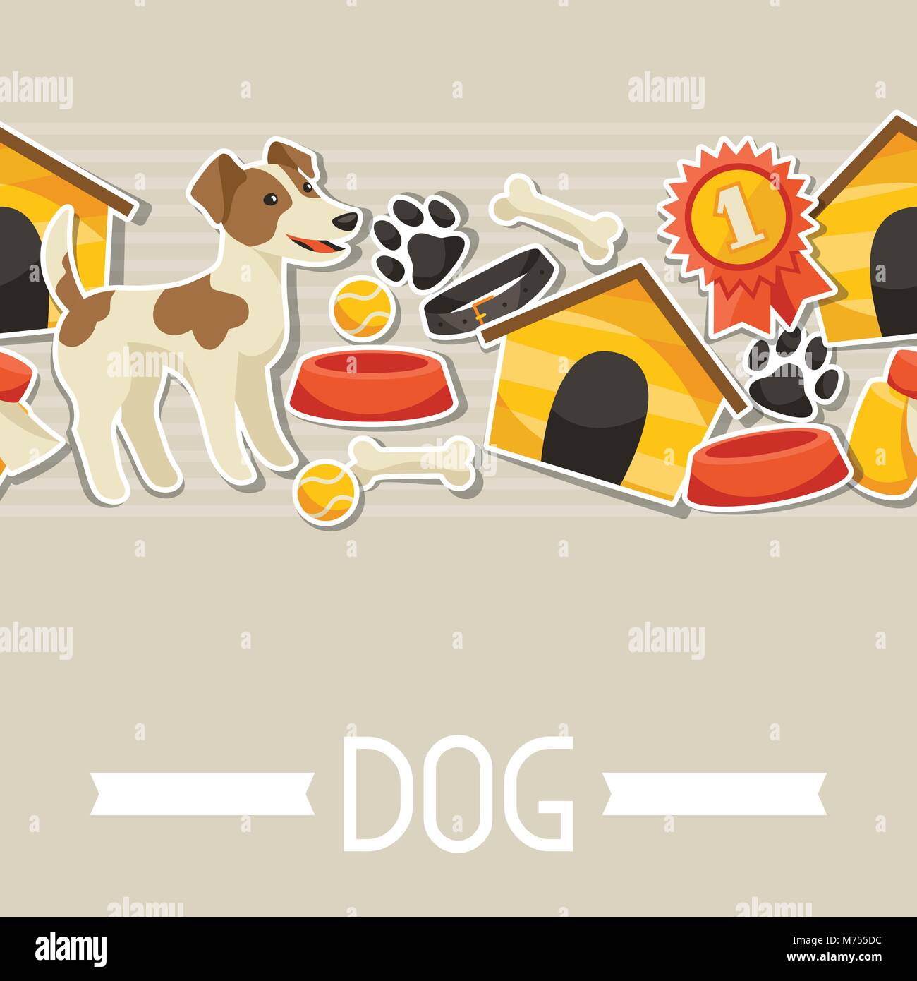 Seamless pattern with cute sticker dogs, icons and objects Stock Vector ...