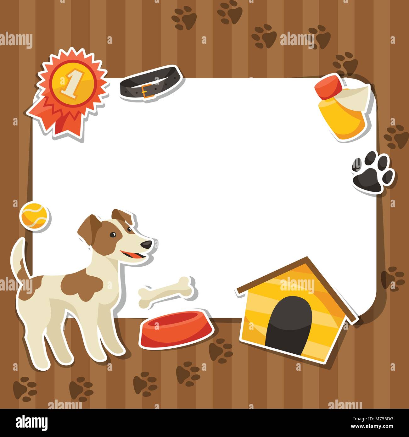 Background with cute sticker dog, icons and objects Stock Vector Image ...