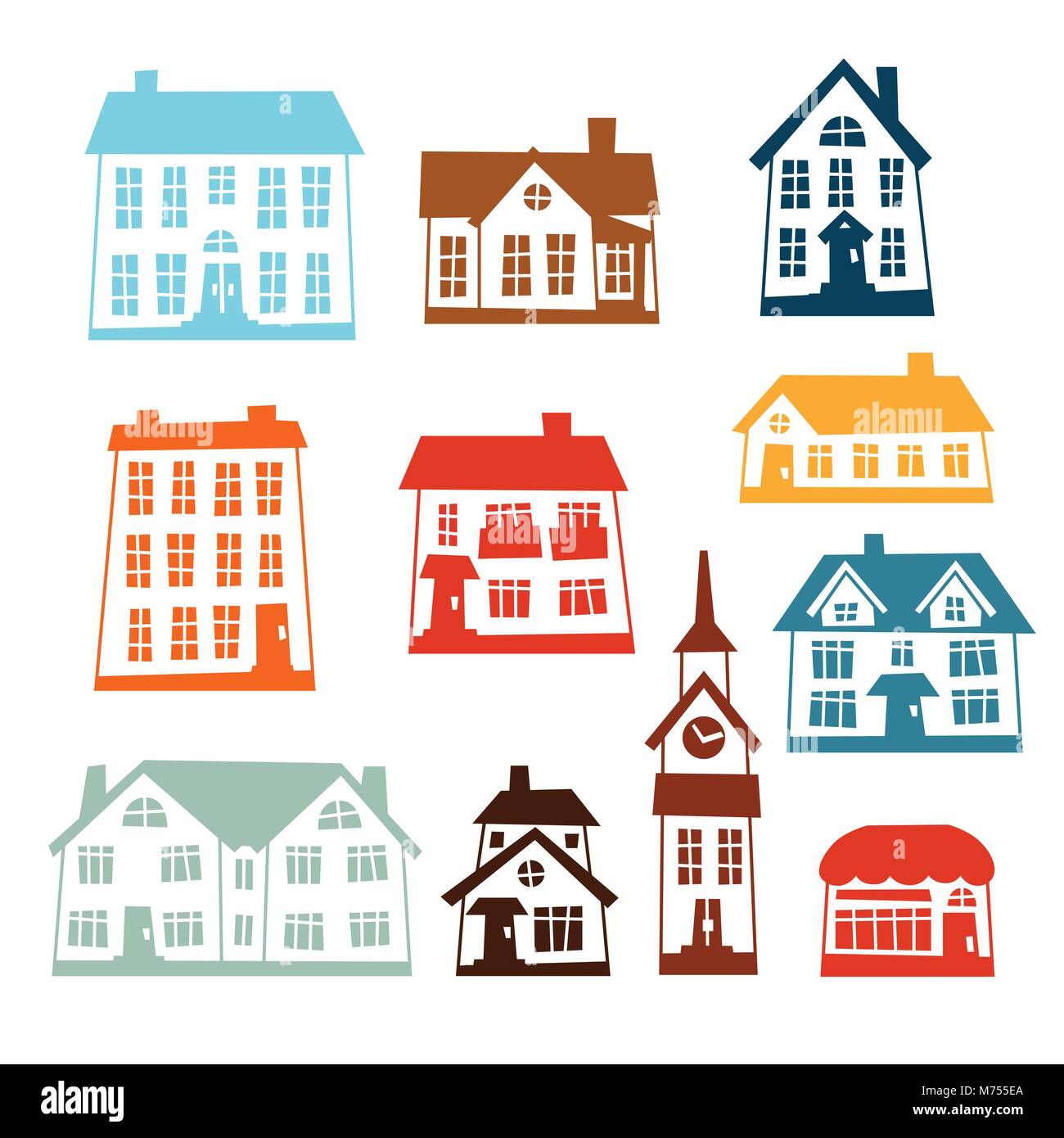 Town icon set of cute colorful houses Stock Vector Image & Art - Alamy