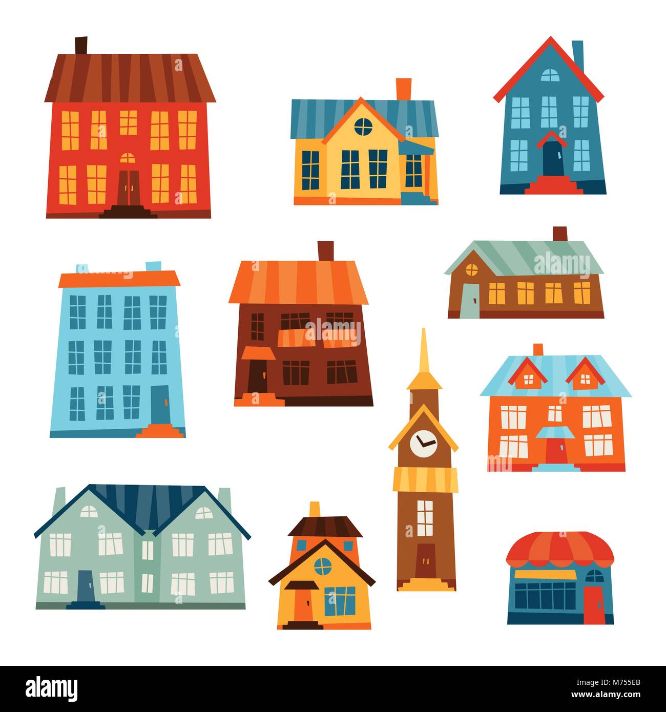 Town icon set of cute colorful houses Stock Vector Image & Art - Alamy
