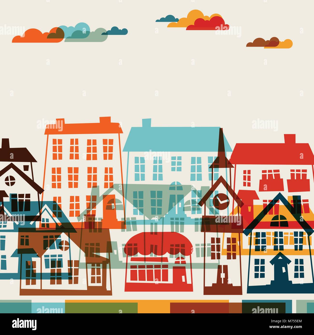 Town background design with cute colorful houses Stock Vector Image ...