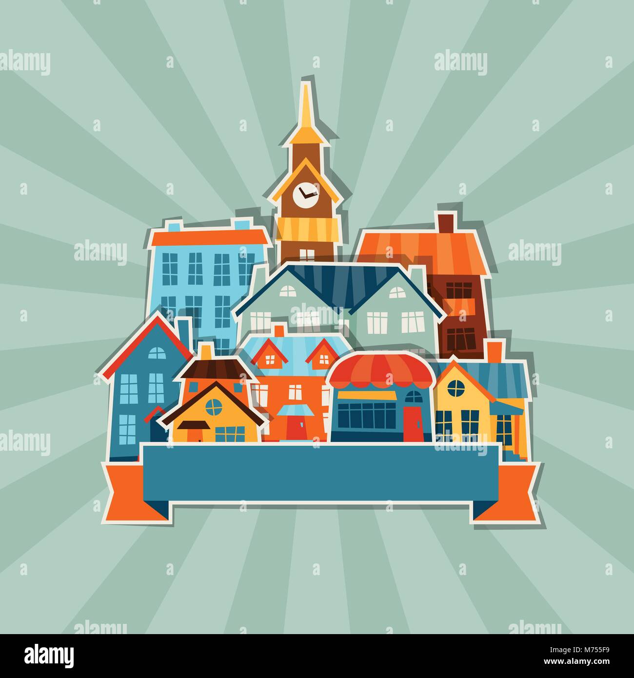 Town background design with cute colorful sticker houses Stock Vector ...