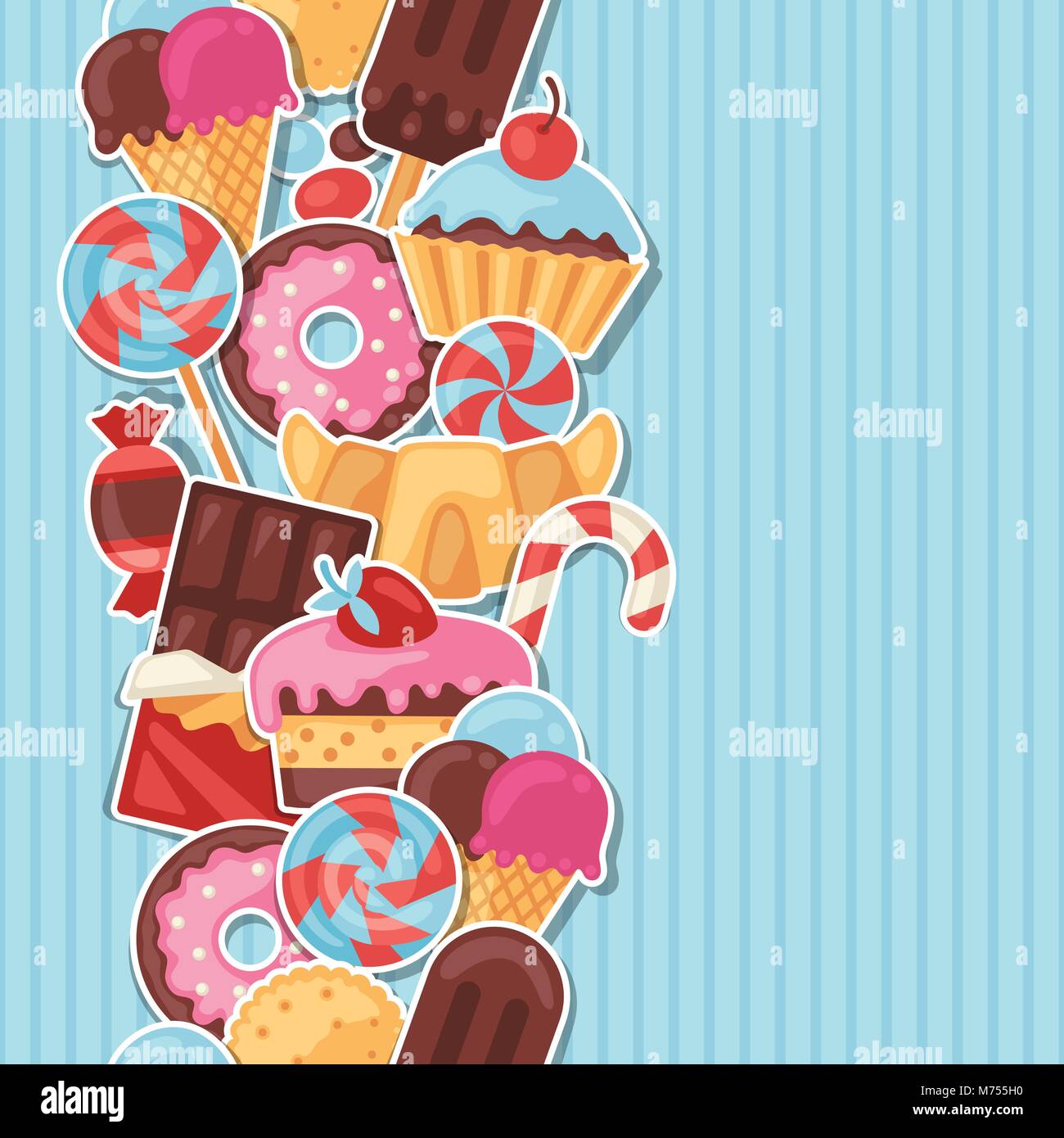 Seamless pattern colorful sticker candy, sweets and cakes Stock Vector ...