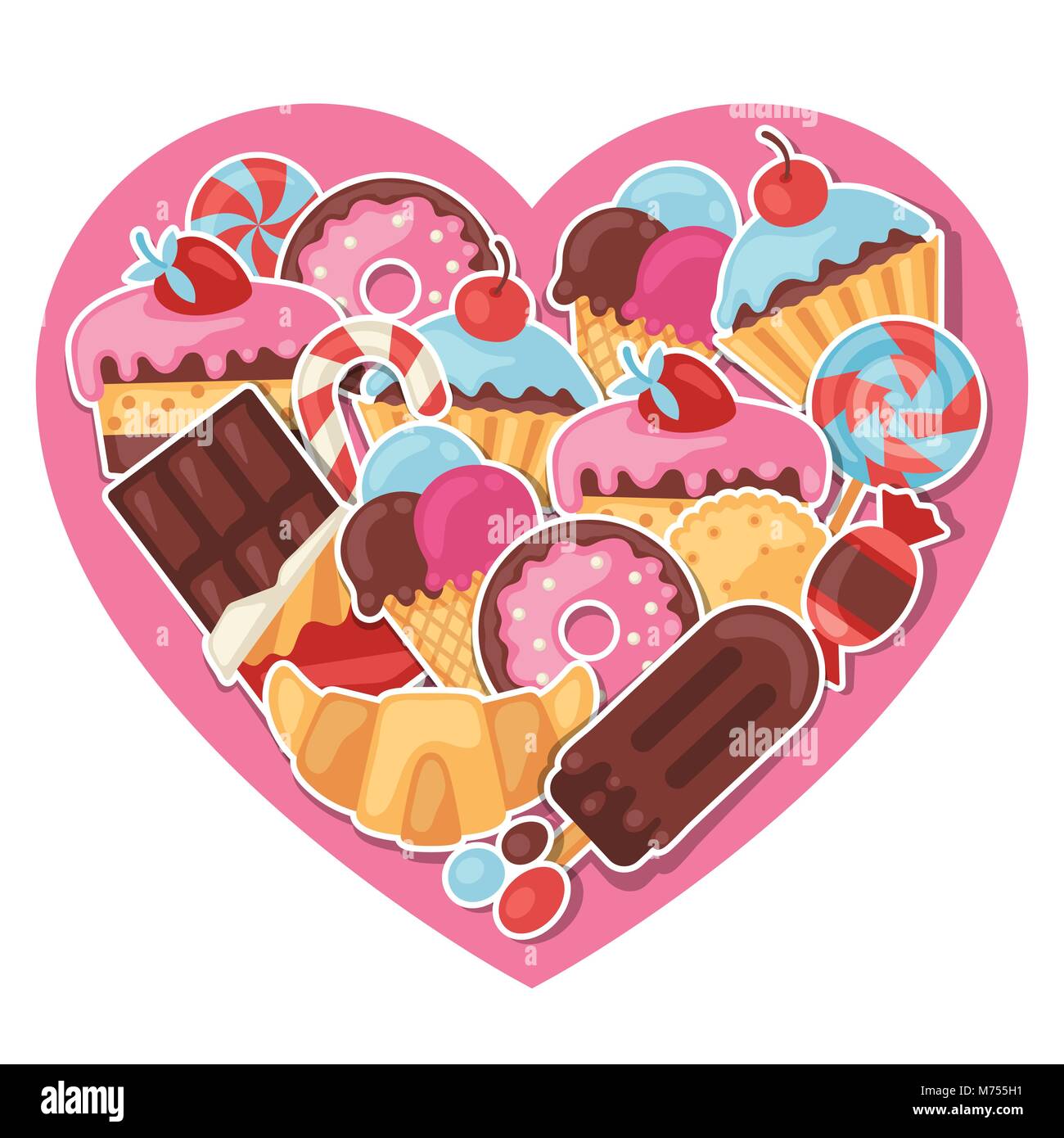 Background with colorful sticker candy, sweets and cakes Stock Vector ...
