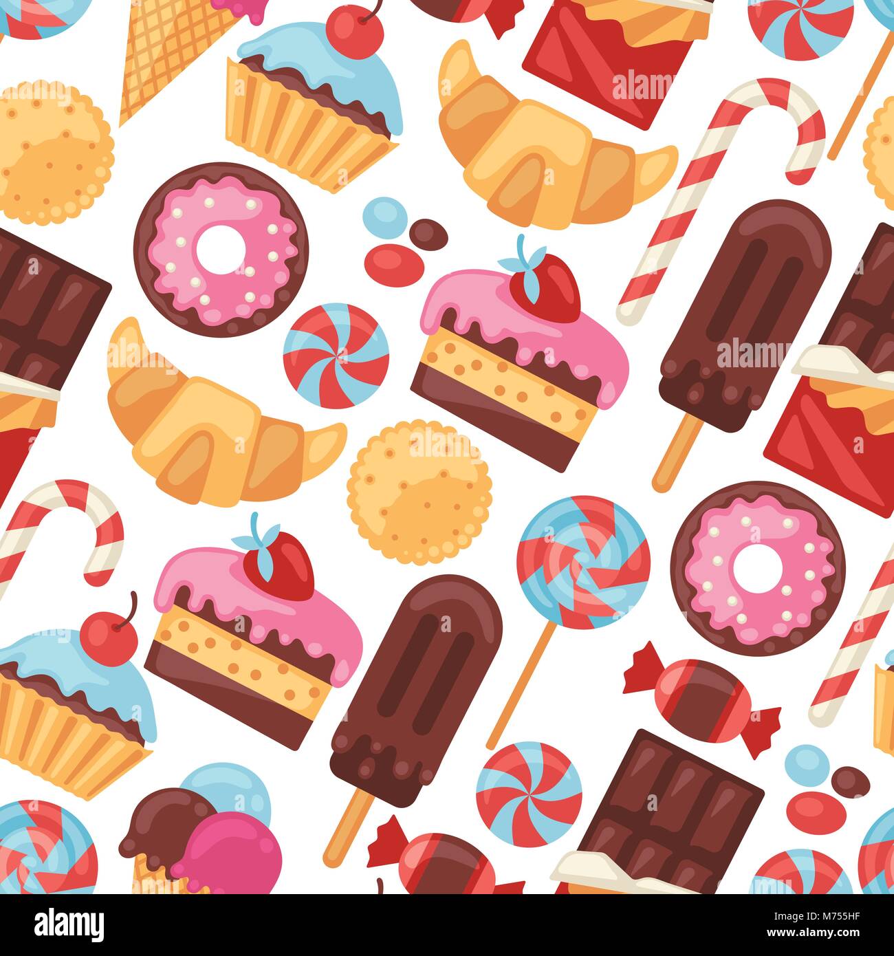 Seamless pattern colorful various candy, sweets and cakes Stock Vector ...