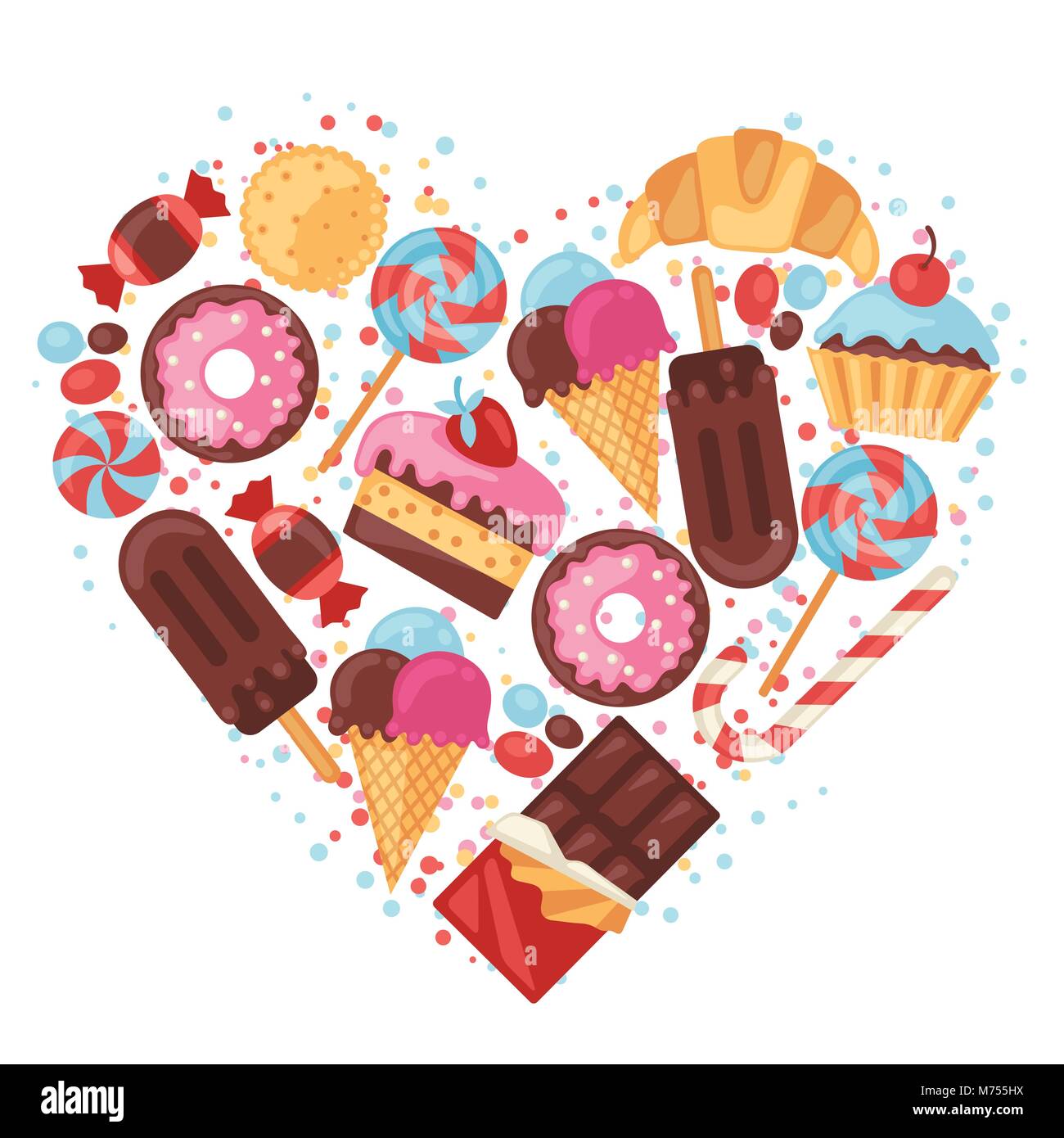 Background with colorful various candy, sweets and cakes Stock Vector ...